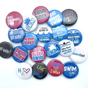 Swim Team Swimmer Buttons (20 Pack) 1" 1.25" 1.5" or 1.75" Buttons Pin ...
