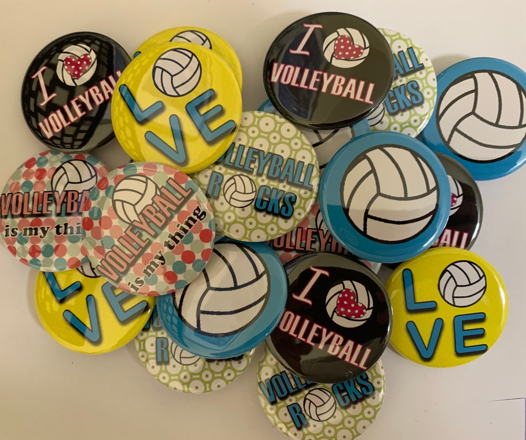 Volleyball Themed Set of 20 1, 1.25 or 1.5 Inch Volleyball Buttons Pin ...