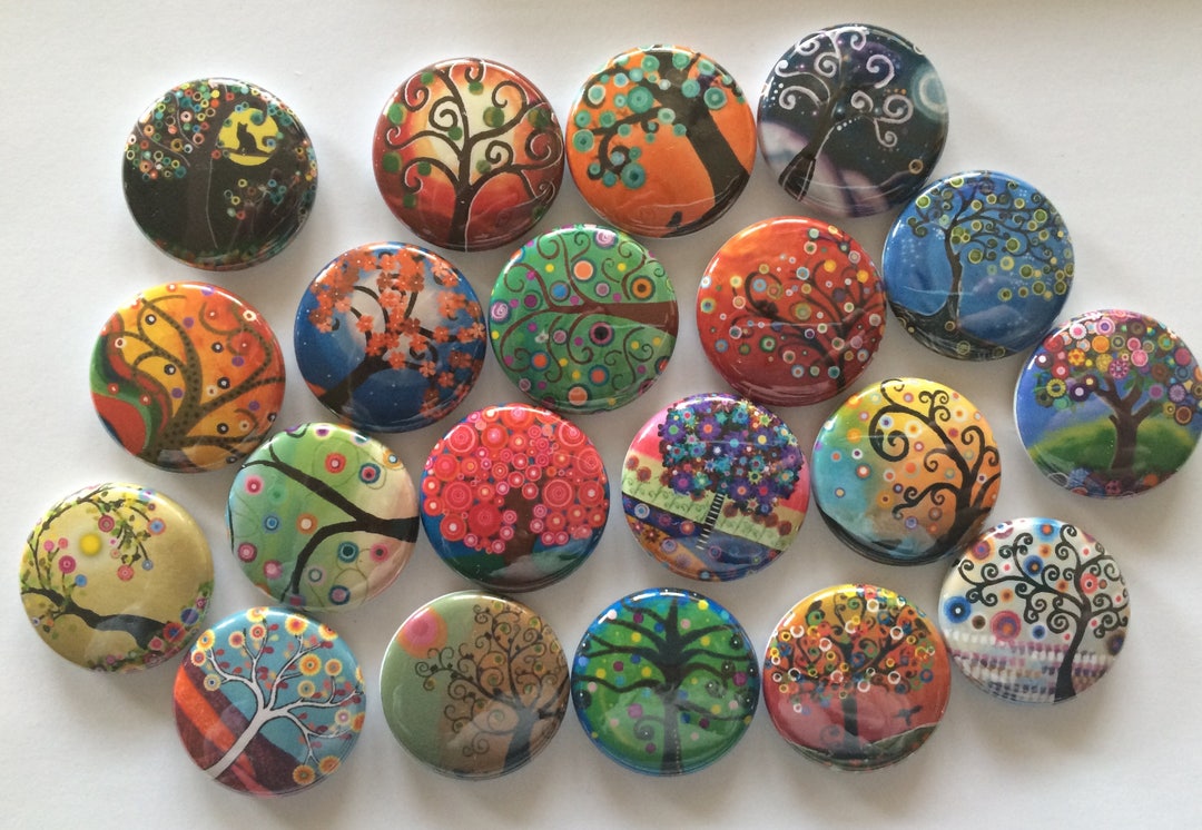 Lot of 20 Colorful Tree 1.25" Buttons Pinback Flatback Hollowback or ...