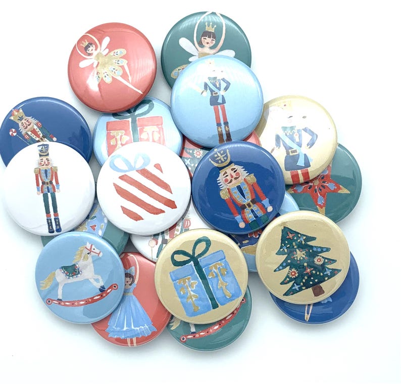 TWENTY Nutcracker Christmas Holiday Button Pins. Choose 1", 1.25", 1.5 ...