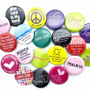 Bible Scripture Inspirational Set of 20 Buttons. 1" or 1.25" Choose ...