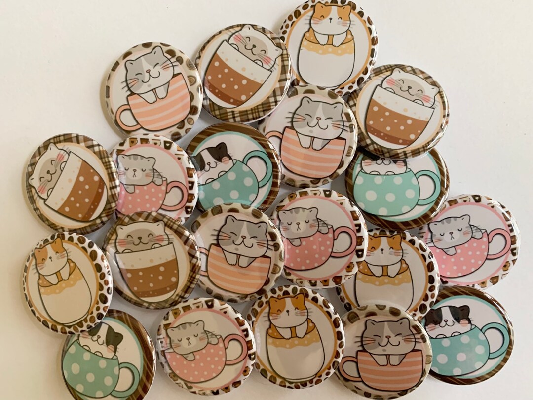Cat Themed (20 Pack) of Buttons Choose From 1" 1.25" and 1.5" Pin, Flat ...