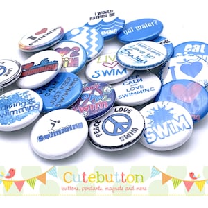 Swim Team Swimmer Themed (20 Pack) 1" or 1.25 Inch Buttons Pin Flat ...