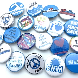 Swim Team Swimmer Themed (20 Pack) 1" or 1.25 Inch Buttons Pin Flat ...