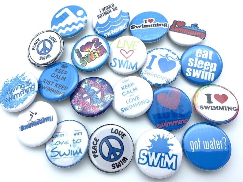 Swim Team Swimmer Themed (20 Pack) 1" or 1.25 Inch Buttons Pin Flat ...
