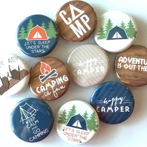 Camping Themed Buttons TEN (10) Pack Choose 1" 1.25" 1.5" or 1.75" Pin ...