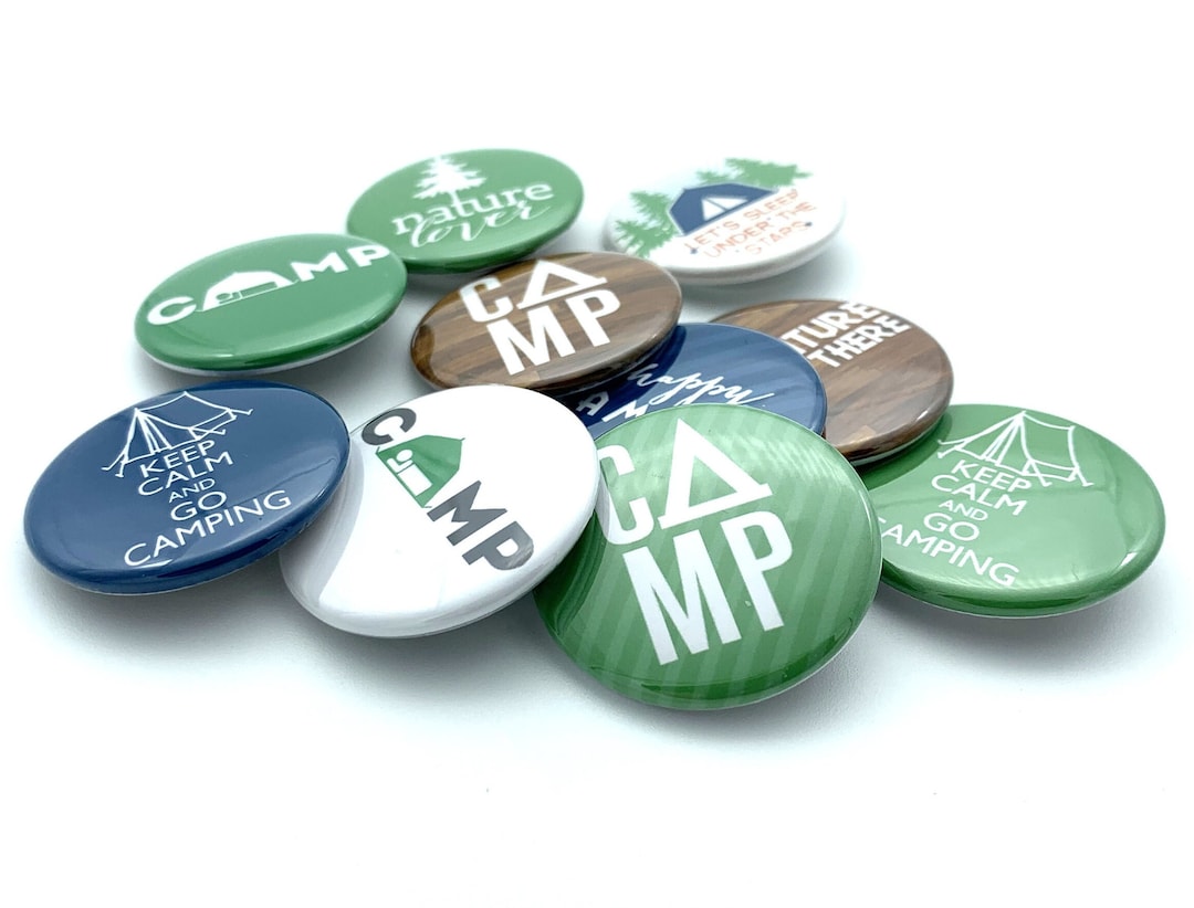 Camping Themed Buttons TEN (10) Pack Choose 1" 1.25" 1.5" or 1.75" Pin ...