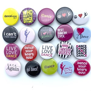 Dance Themed Set of 20 1" or 1.25 Inch I Love Dance Buttons Pinback ...
