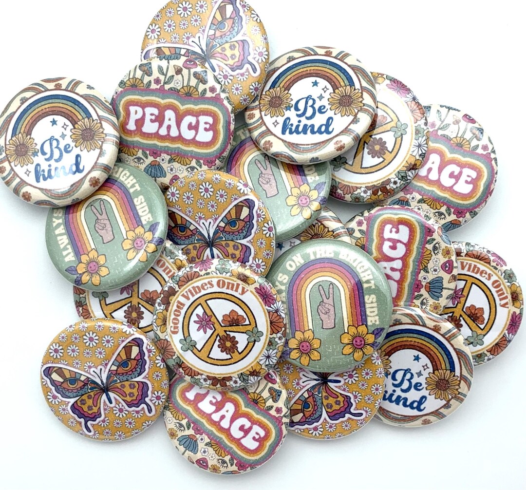 Peace and Inspirational Buttons Set of TWENTY / Choose Size and Back ...