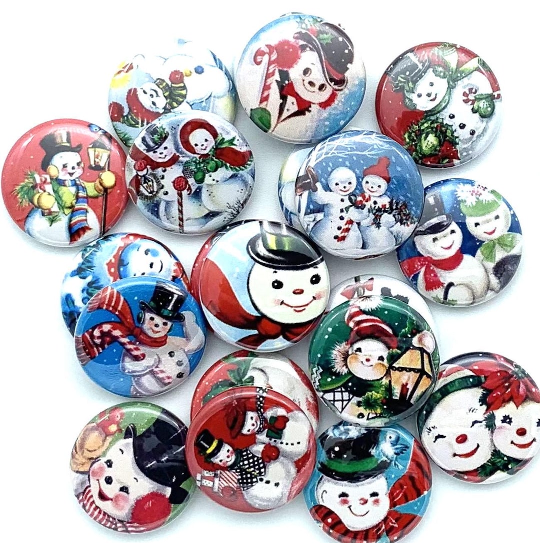 Snowman Buttons / Vintage Images/ Various Sizes and Back Types / Great ...