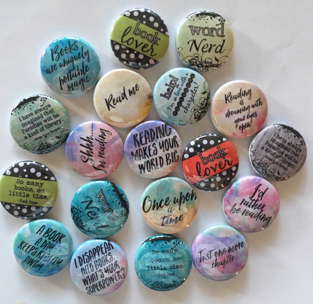 Bookworm Reading Themed Pins Book Club (20 Pack) 1" 1.25" or 1.5 ...