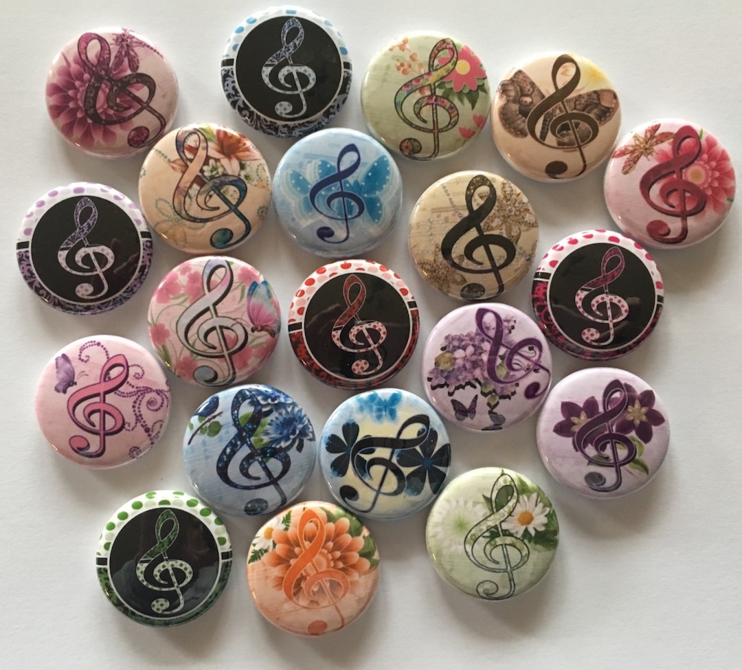 Music Themed Buttons Set of 20 1", 1.25" 1.5" or 2.25" Inch Buttons Pin ...