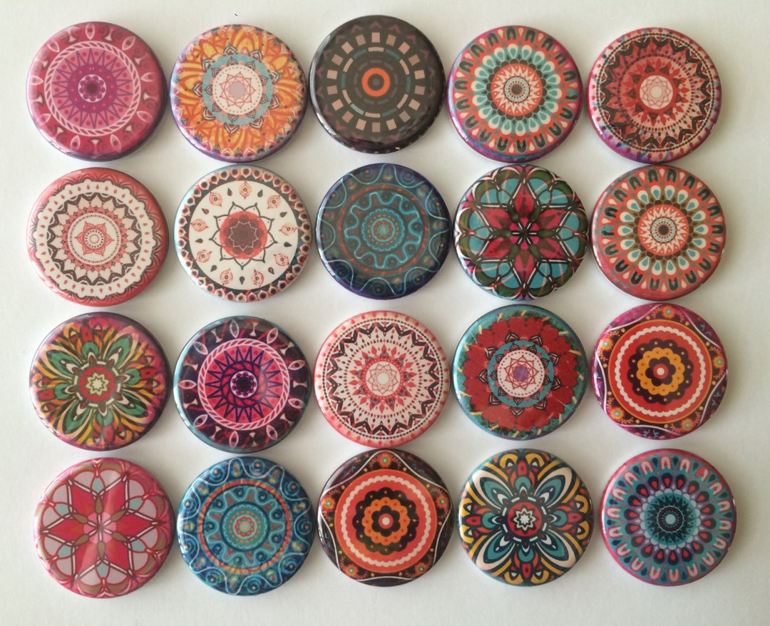 Kaleidoscope Mandela Gift Button Set of 20 1 " 1.25" or 1.5" Pin, Flat ...