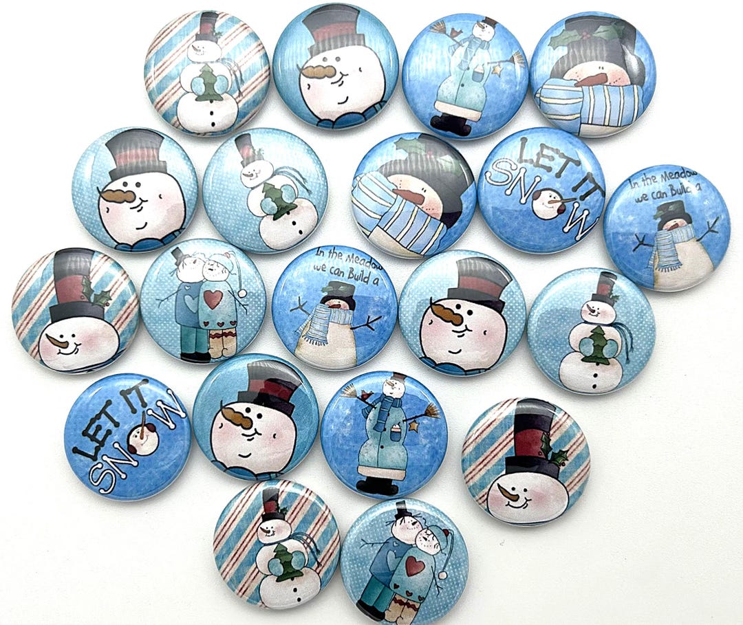 Blue Snowman Themed Button Set of TWENTY / Choose Size and Back ...