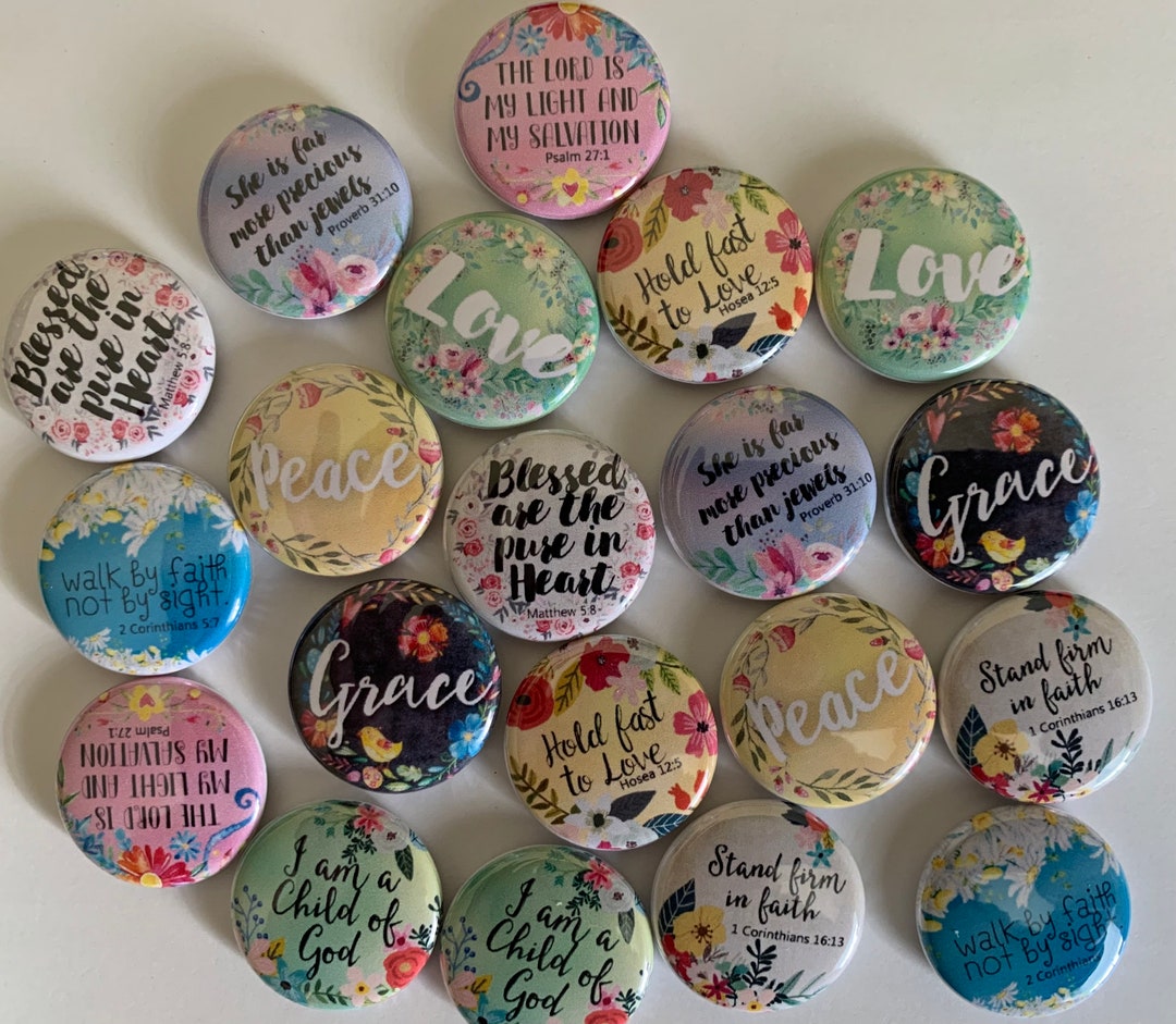 Bible Scripture Inspirational Set of 20 Buttons. 1" , 1.25" or 1.5 ...