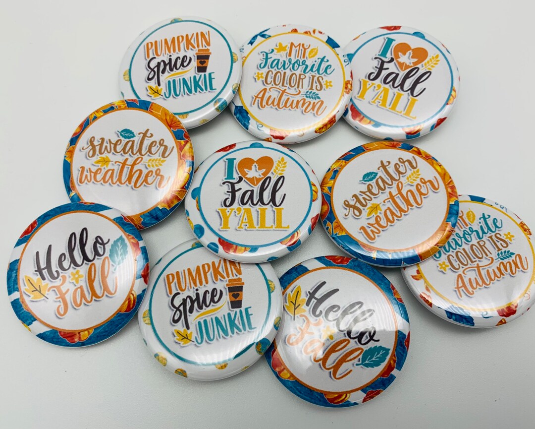 10 Fall / Autumn Themed Buttons Set of 10 (TEN) Various Sizes and Back ...