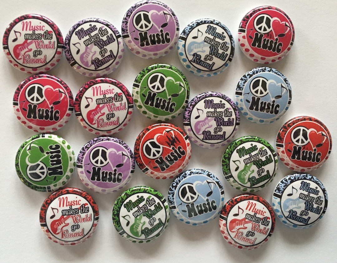 Music Themed Buttons Set of 20 1", 1.25" 1.5" or 2.25" Inch Buttons Pin ...
