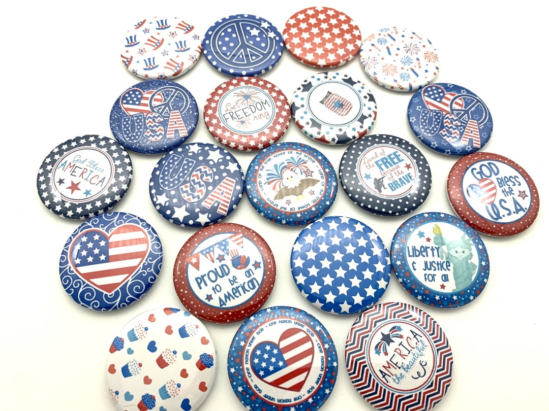 Lot of 20 Cute Patriotic 1" or 1.25" Buttons Pinback Flatback ...