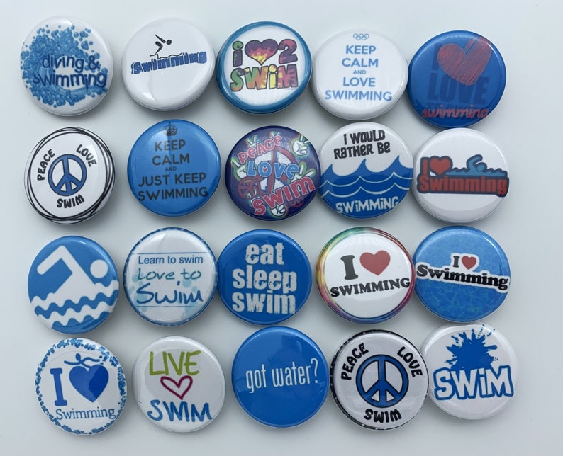 Swim Team Swimmer Themed (20 Pack) 1" or 1.25 Inch Buttons Pin Flat ...