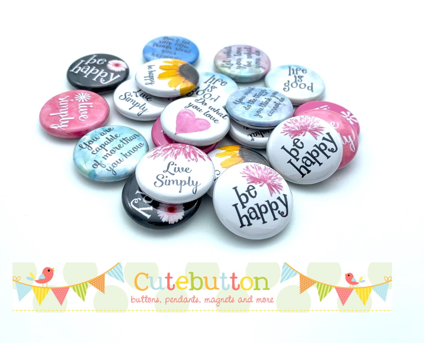 Kindness Inspirational and Motivational Buttons Set of 20 TWENTY Choose ...