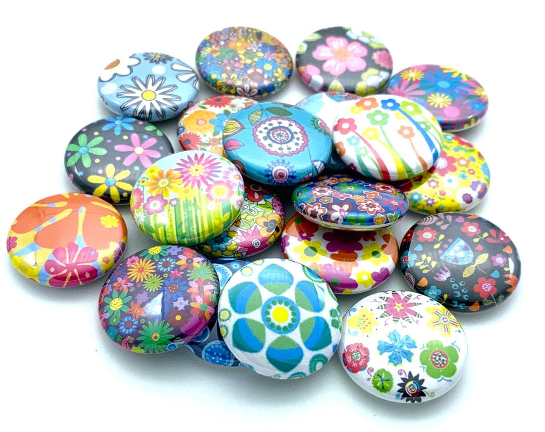 Colorful Flower Themed Set of 20 1", 1.25" or 1.5" Inch Colorful Flower ...