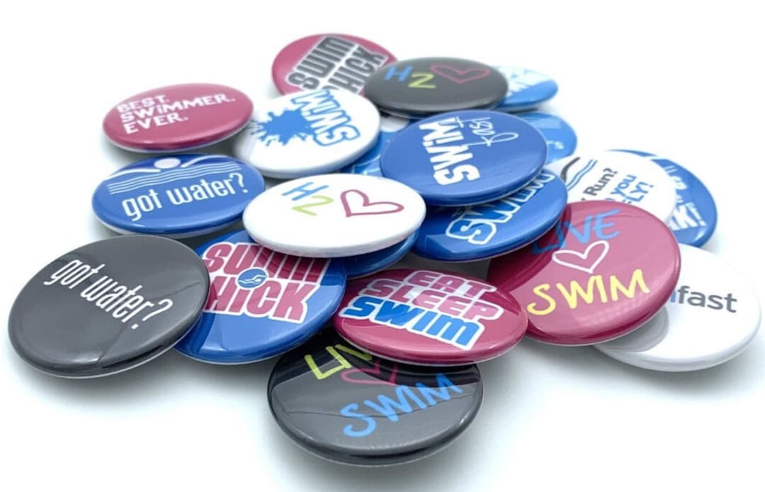 Swim Team Swimmer Buttons (20 Pack) 1" 1.25" 1.5" or 1.75" Buttons Pin ...