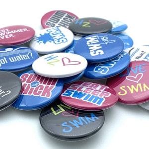 Swim Team Swimmer Buttons (20 Pack) 1" 1.25" 1.5" or 1.75" Buttons Pin ...