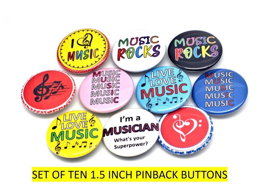 Music Themed 10 TEN Pack 1.5 Inch PINS to Wear - Etsy
