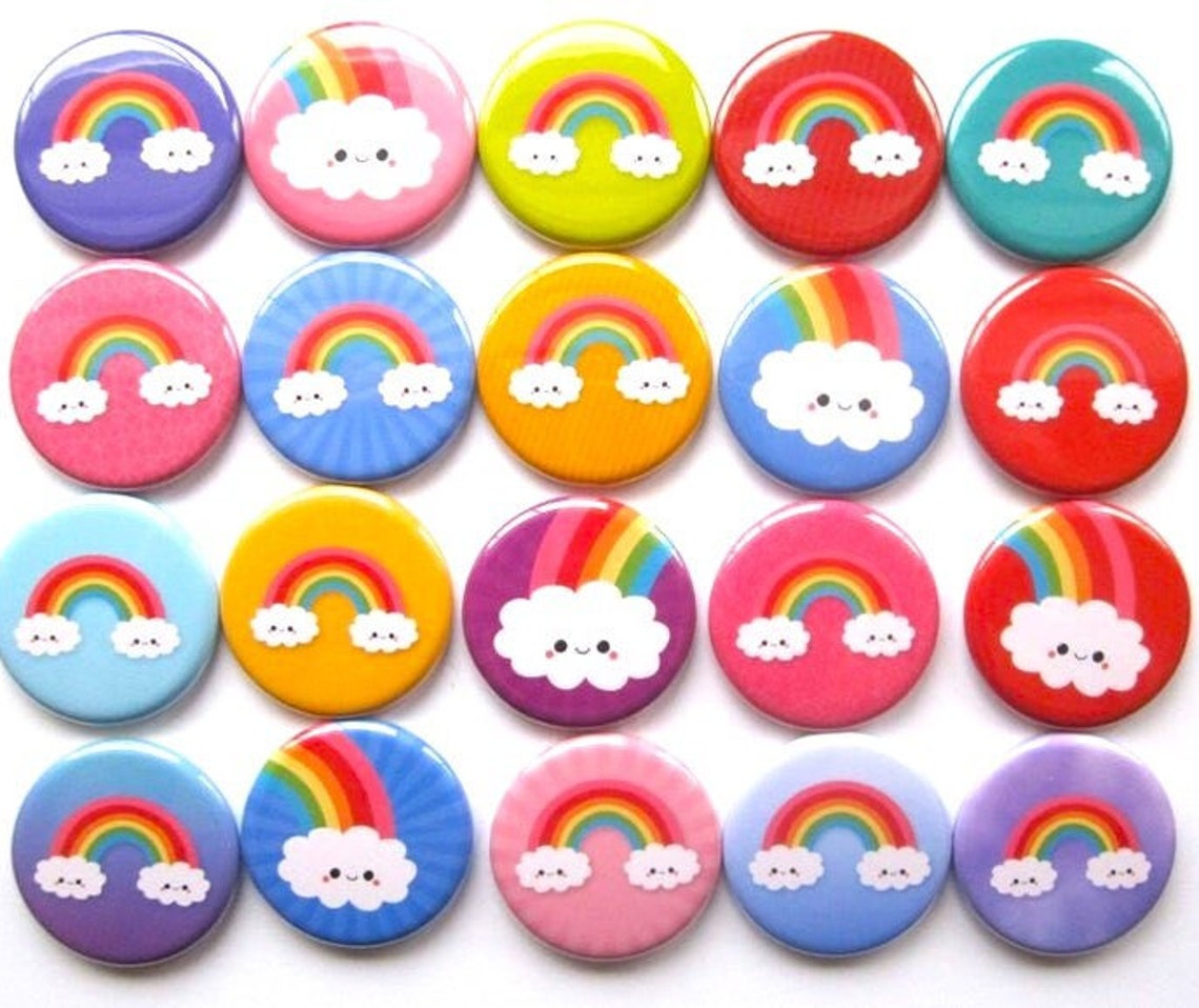 Rainbow Themed Set of 20 Colorful Rainbow 1" or 1.25 Inch Buttons ...