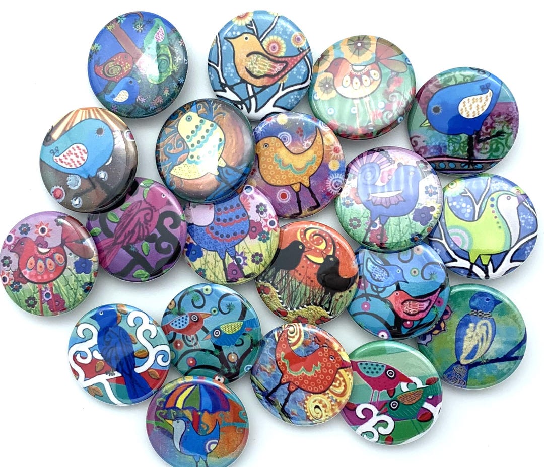Colorful Bird Buttons / Set of TWENTY / Various Backs and Sizes / Cute ...