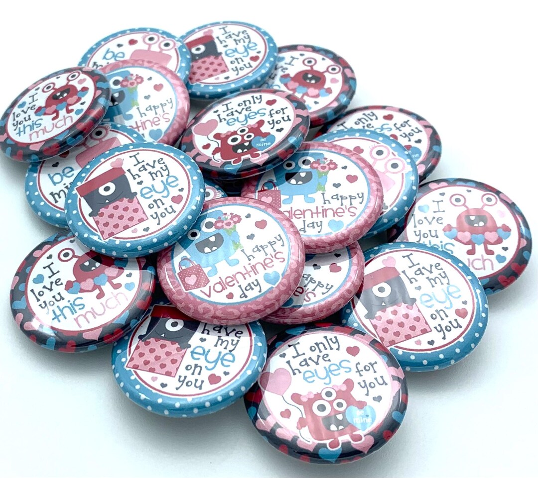 TWENTY Monster Valentine's Day Buttons / Various Backs and Sizes/ Great ...
