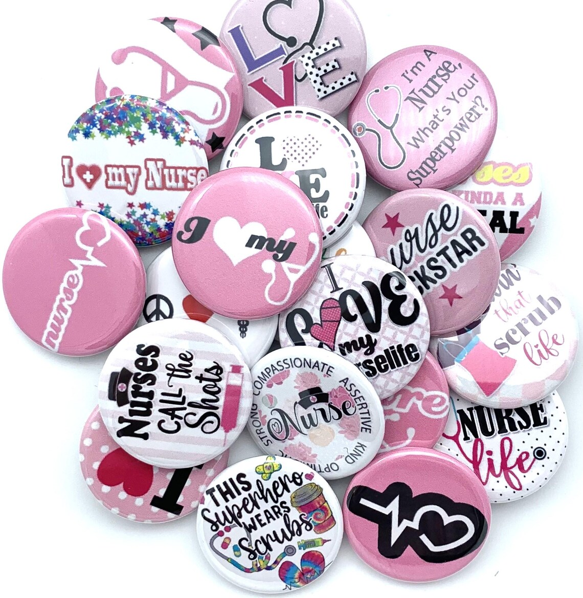Nurse Buttons Set of TWENTY. Great for Badge Reels and Lanyard Pins ...