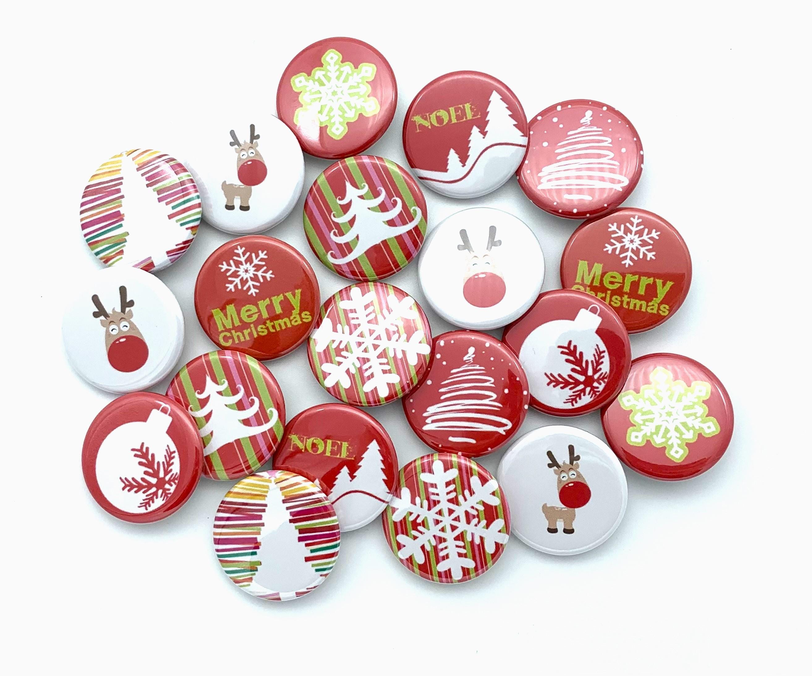 Red Christmas Themed Set of 20 Buttons. Christmas Trees Snowflakes and ...
