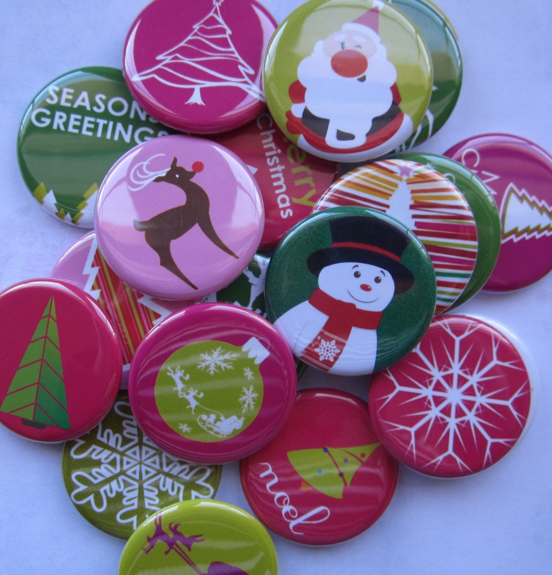 Christmea Themed Set of 20 1, 1.25 or 1.5 Inch Christmas Buttons Pin ...