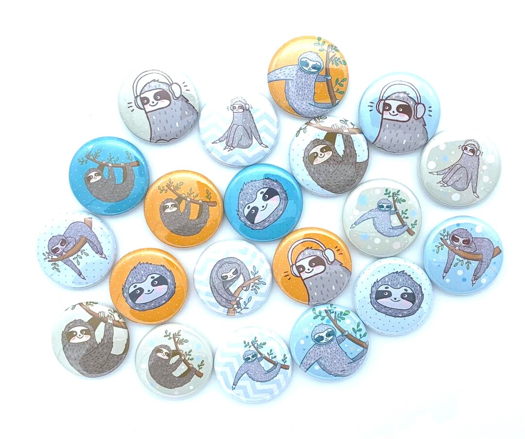 Cute Colorful Sloth Button Lot of 20 Pins. Great Sloth Themed Birthday ...