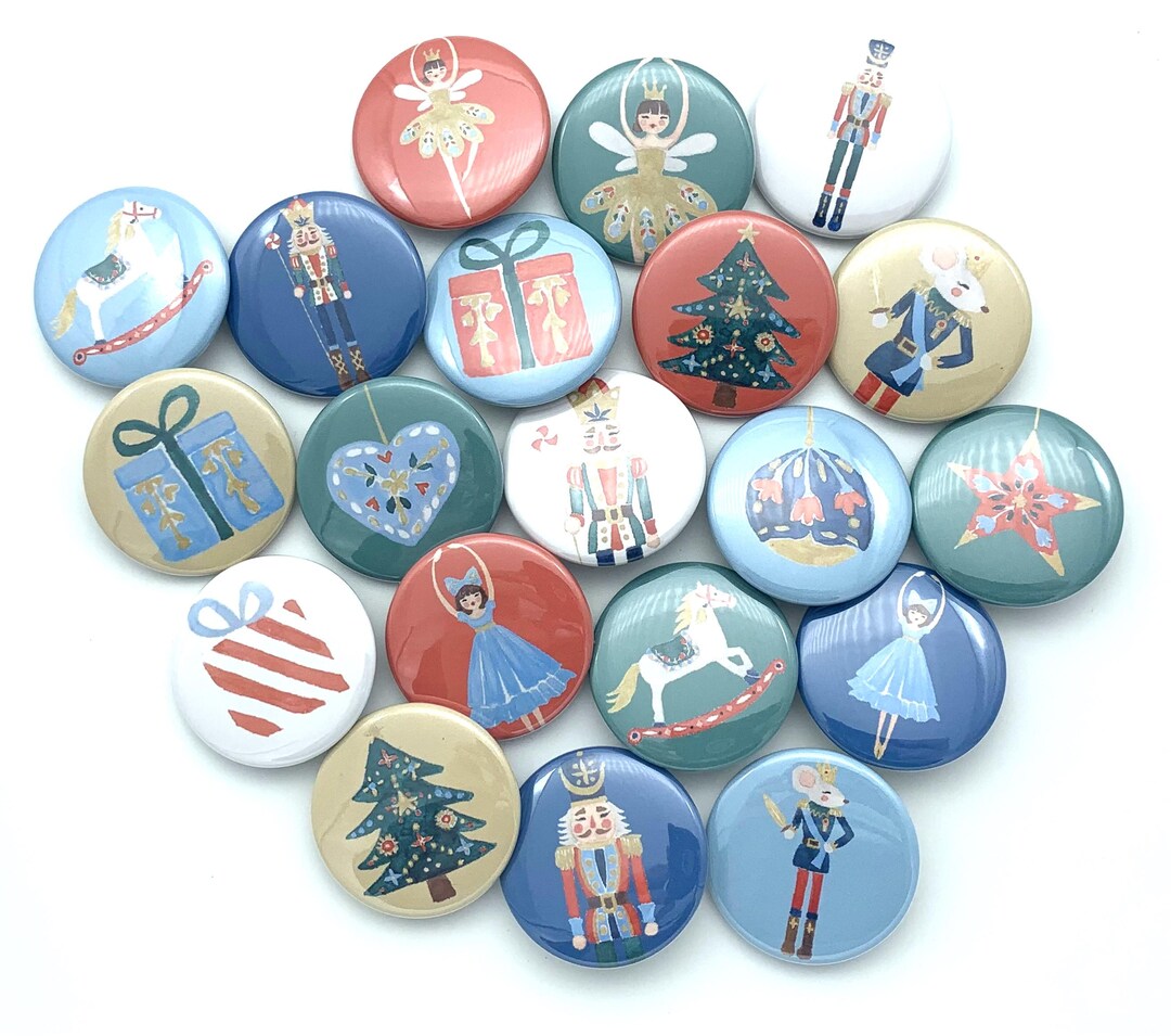 TWENTY Nutcracker Christmas Holiday Button Pins. Choose 1", 1.25", 1.5 ...