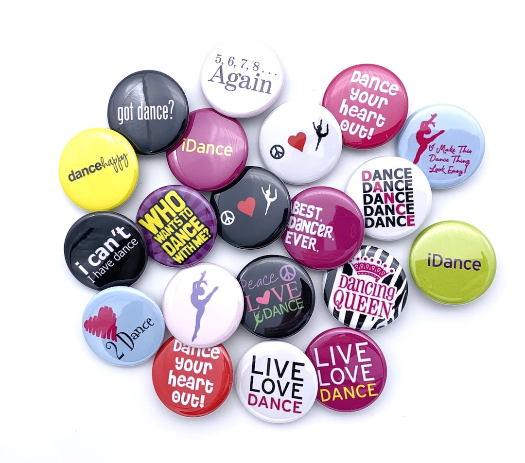 Dance Themed Set of 20 1" or 1.25 Inch I Love Dance Buttons Pinback ...