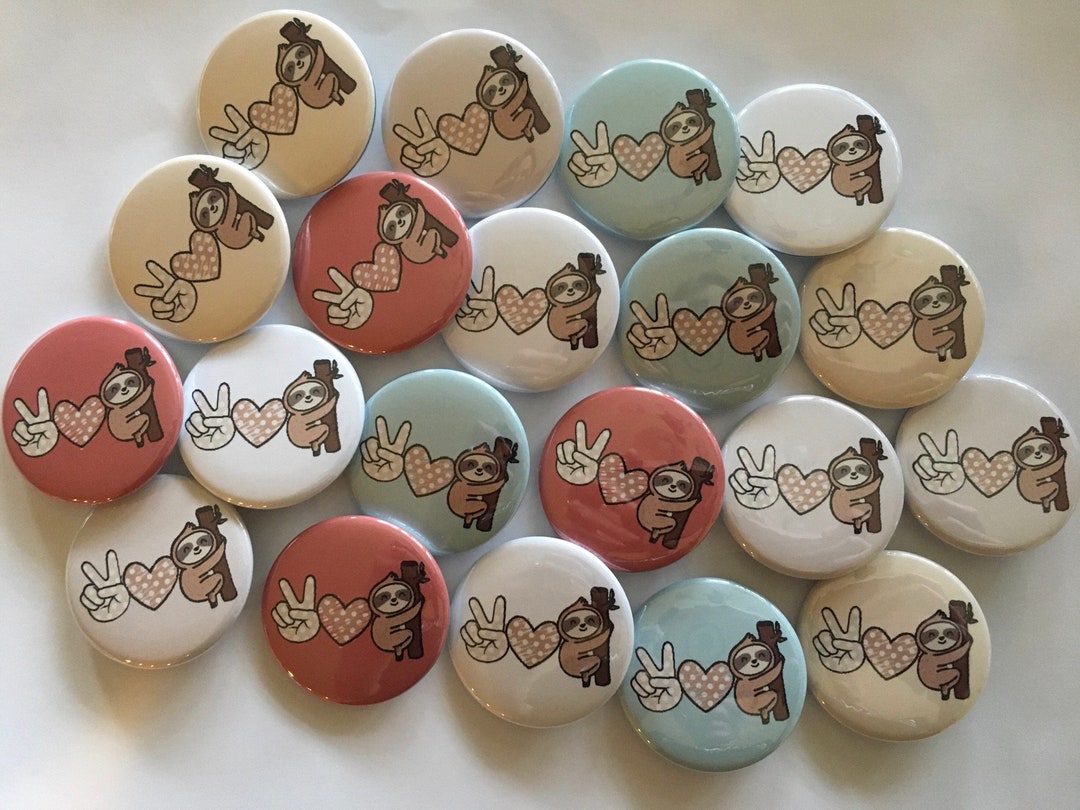 Cute Sloth Party Favor Set of 20 Buttons. Choose 1" 1.25" or 1.5" Pin ...