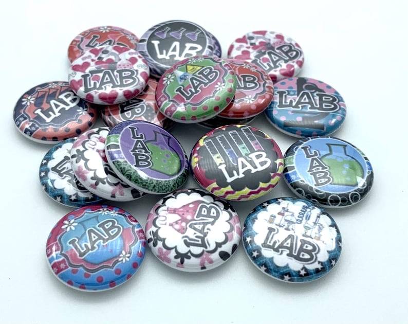 LAB Set of 20 Buttons. Great Gift for Lab Week 2025. Various Backs and ...