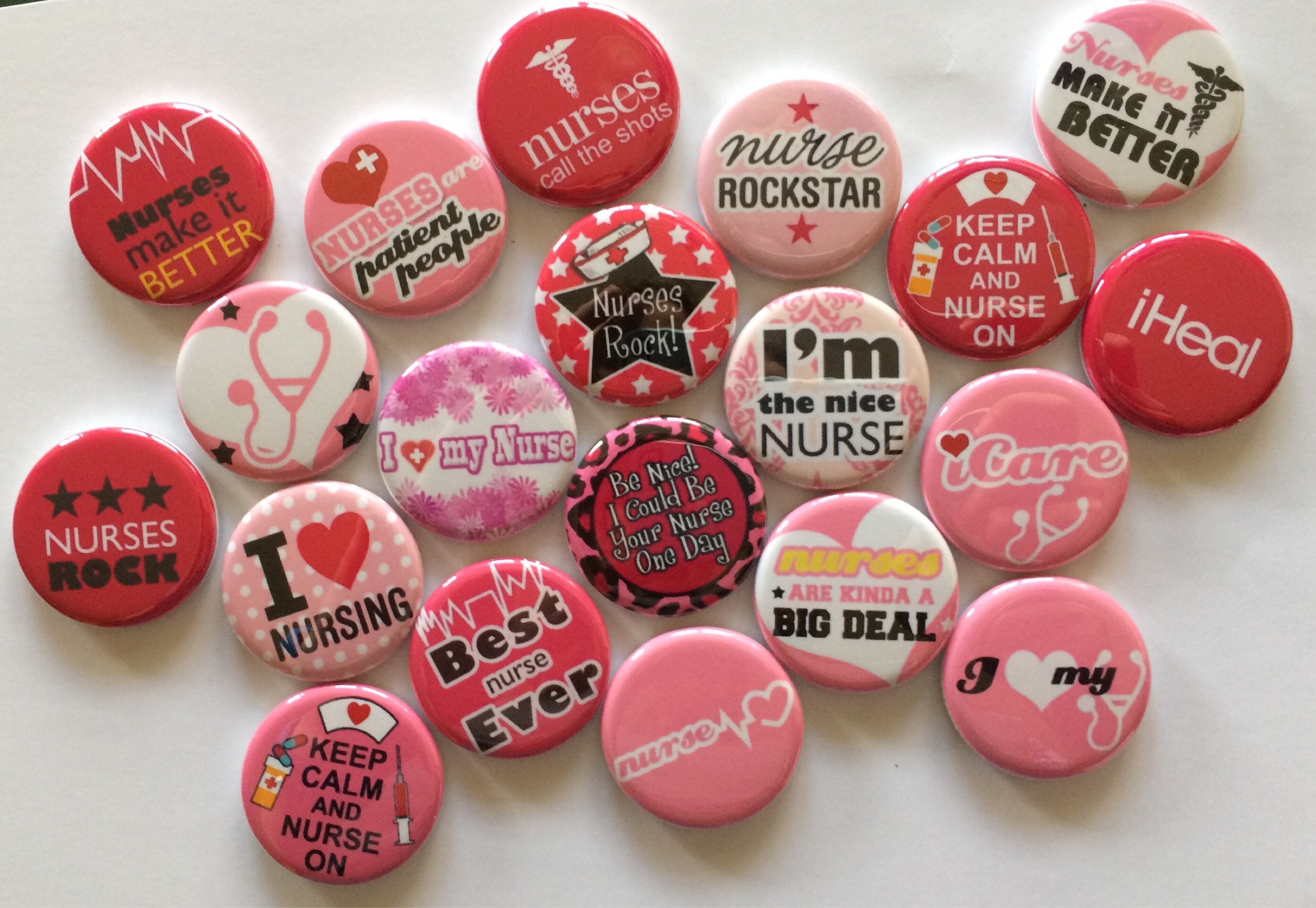 Nursing and Nurse Theme Set of 20 Buttons. 1" or 1.25" Choose From Pins ...