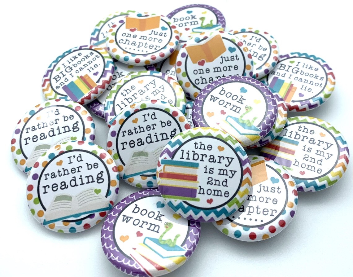 Bookworm Themed Buttons / Various Size and Back Types / Literary Girl ...