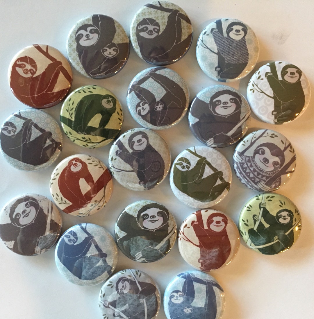 Cute Sloth Party Favor Set of 20 Buttons. Choose 1" 1.25" or 1.5" Pin ...