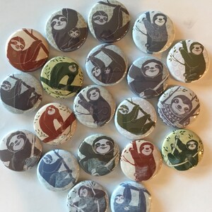 Cute Sloth Party Favor Set of 20 Buttons. Choose 1" 1.25" or 1.5" Pin ...