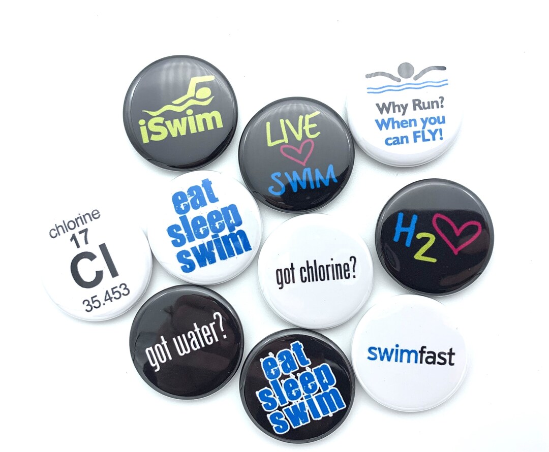 Swimming Button Pack of TEN. Great Swimmer Gift or Swim Team Goodie Bag ...