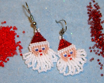 Santa Beaded Earrings, Christmas Santa Seed Bead Earrings, Dangle ...