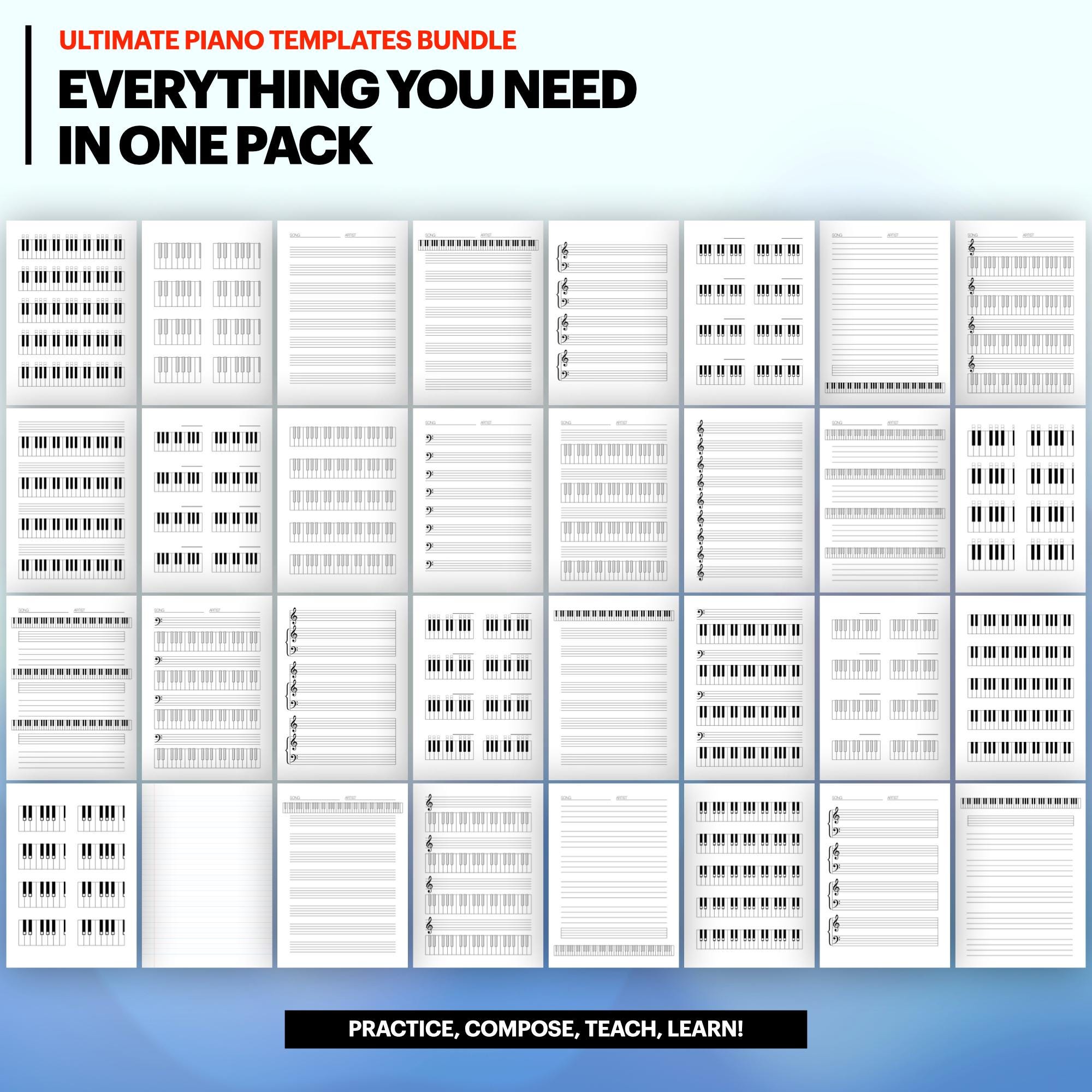 Piano Practice Sheets Bundle: Chords, Keys & Notation (A4 PDF) - Etsy