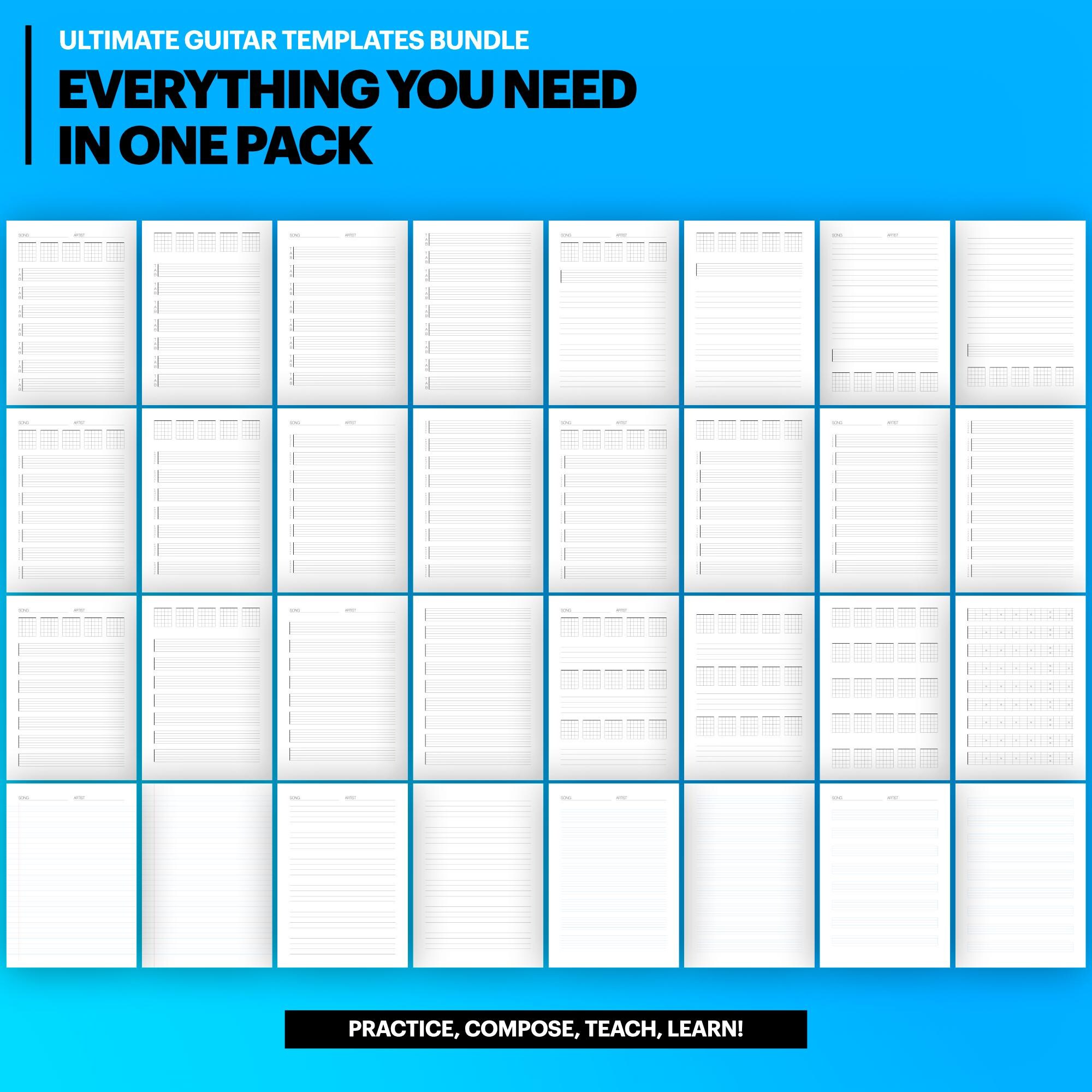 Guitar Practice Sheets: 32 Printable Templates (PDF Download) - Etsy