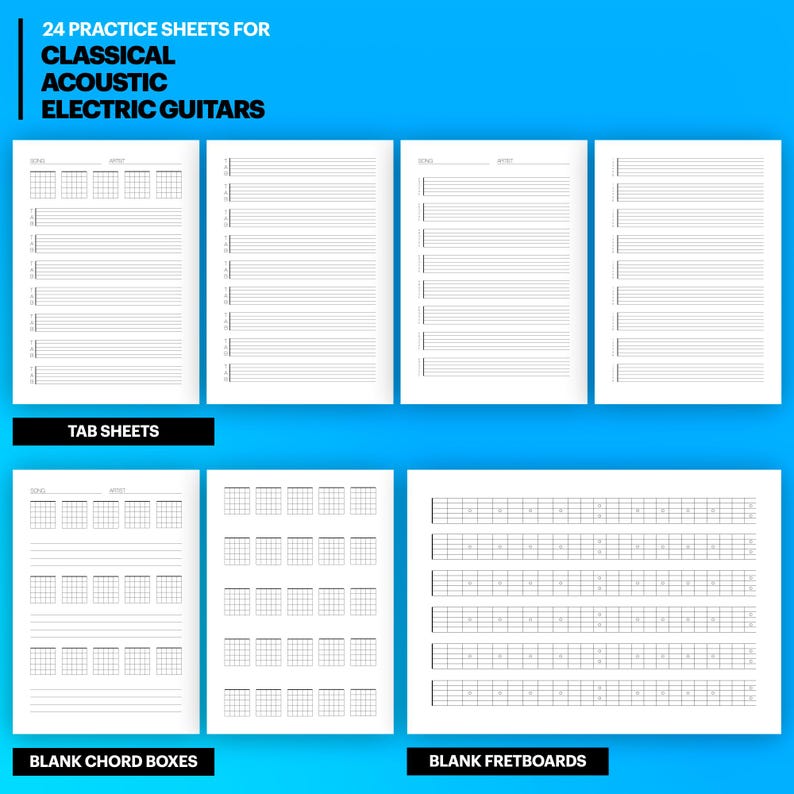Guitar Practice Sheets: 32 Printable Templates (PDF Download) - Etsy