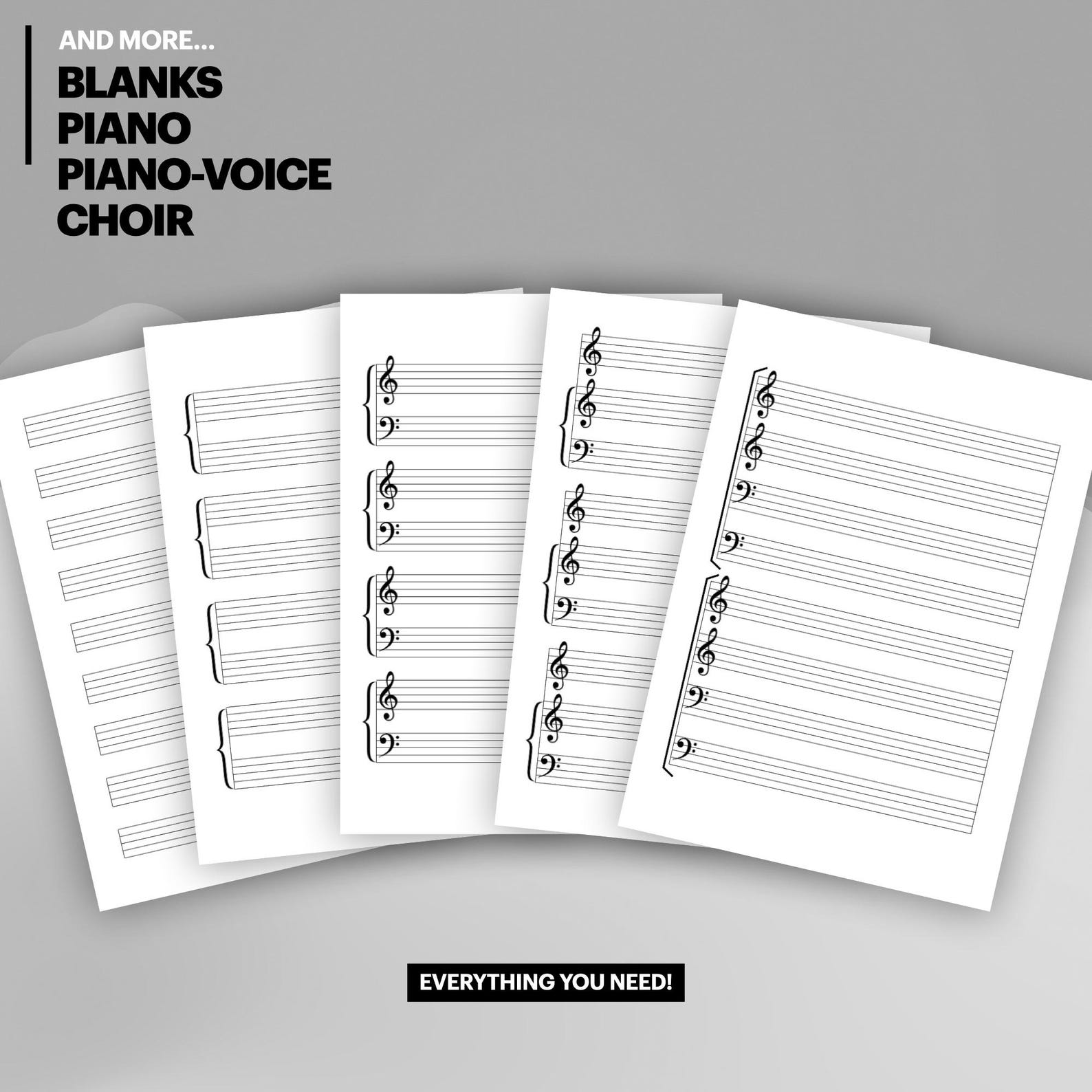Ultimate Printable Notation Bundle: +200 Blank Templates, All Clefs, in ...