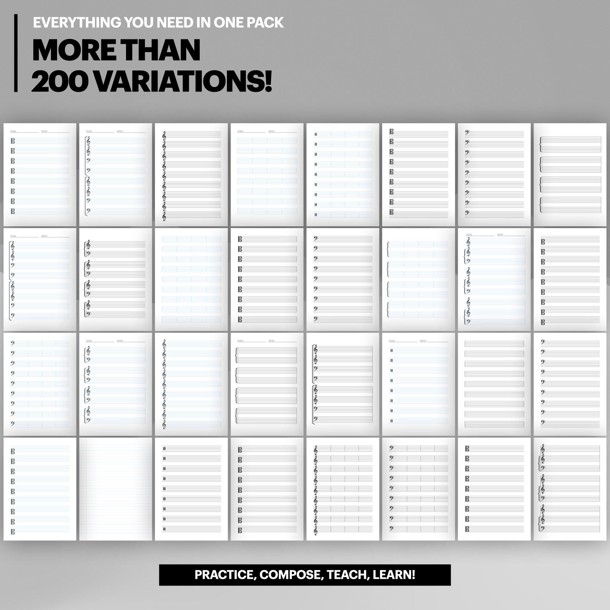 Printable Music Notation Templates: +200 Sheet Music Pages (PDF ...